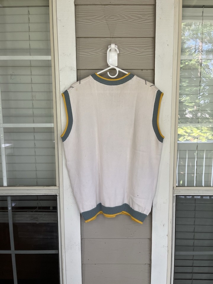Vintage Fubu Y2K Sweater Vest Blue Yellow White Carlton style Preppy Golf Large | eBay