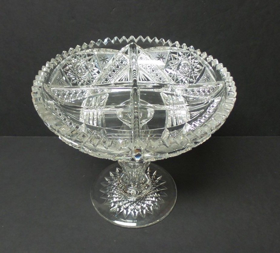 RARE AMERICAN BRILLIANT PERIOD (ABP) CUT GLASS 4-SECTION COMPOTE ...