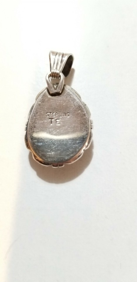 Navajo Artist Ted Etsitty .925 Silver Natural Turquoise Stamped Pendant ...