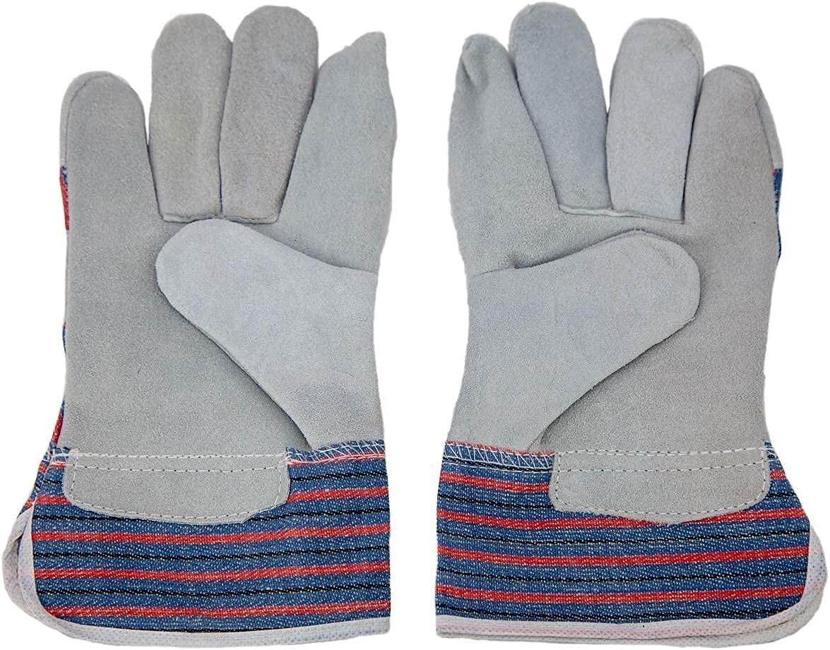 Leather Denim Work Glove Firm Grip Grey Suede Palm Cloth Wrist Garden ...