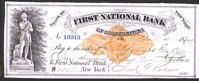 COOPERSTOWN NY 1874 FIRST NATIONAL BANK CHECK SUPER PRINTED REVENUE SEE ...