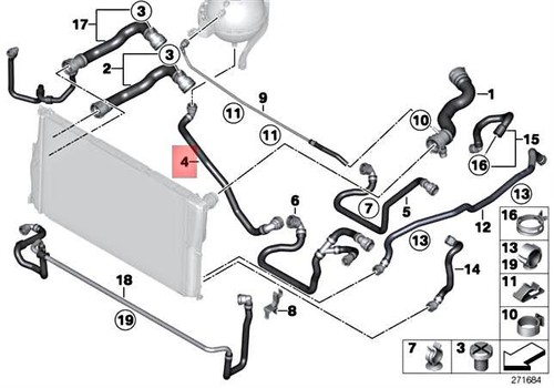 Genuine BMW F07N F10 F10N F11 F11N F18 Radiator Coolant Hose OEM ...