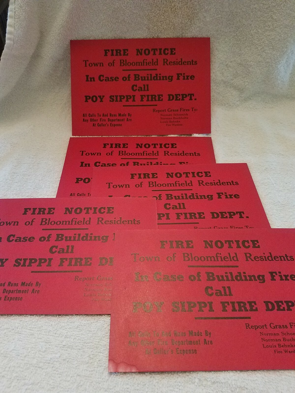 5Vintage Fire Notice Paper Sign Town of Bloomfield Wisconsin Poy Sippi ...