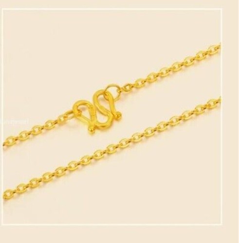 Pure 24K 999 Yellow Gold Necklace Lucky Rolo Link Chain 17-18inch 3.45 ...