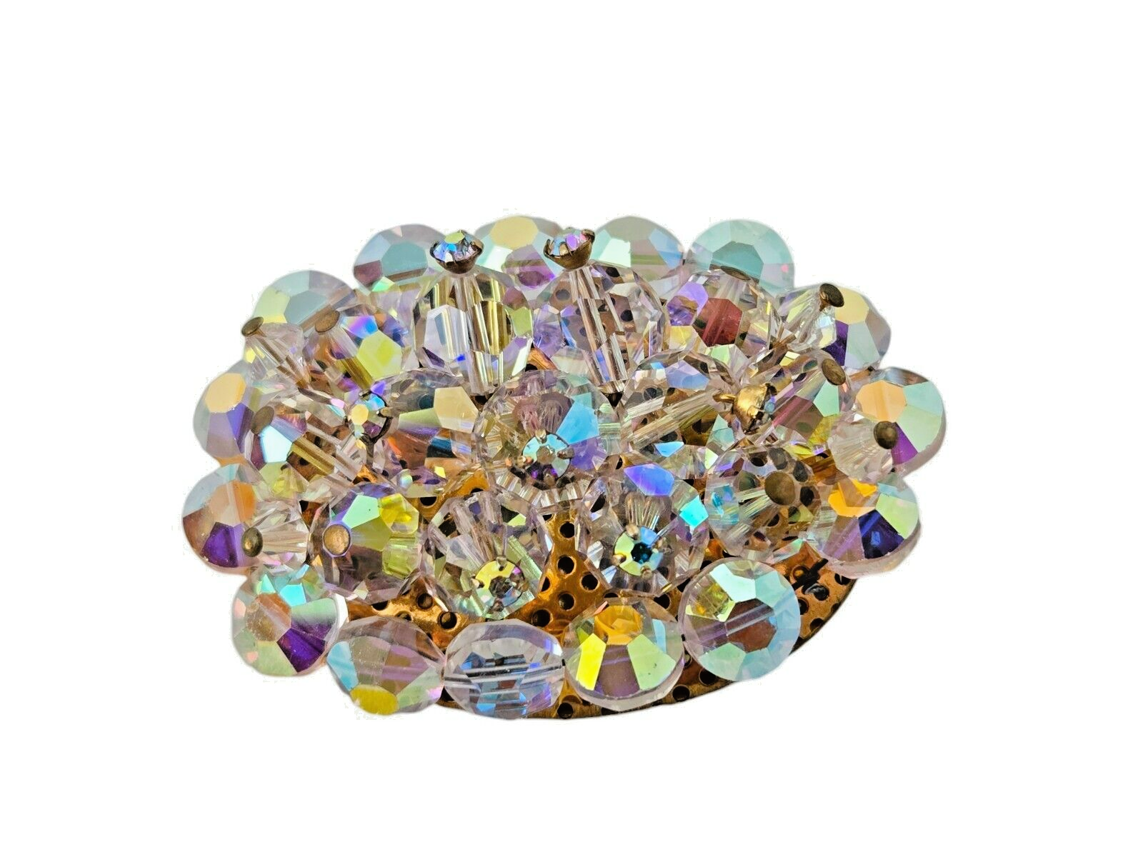 Vintage Pink AB Crystal Bead Oval Cluster Brooch w/ Diamante Tips | eBay