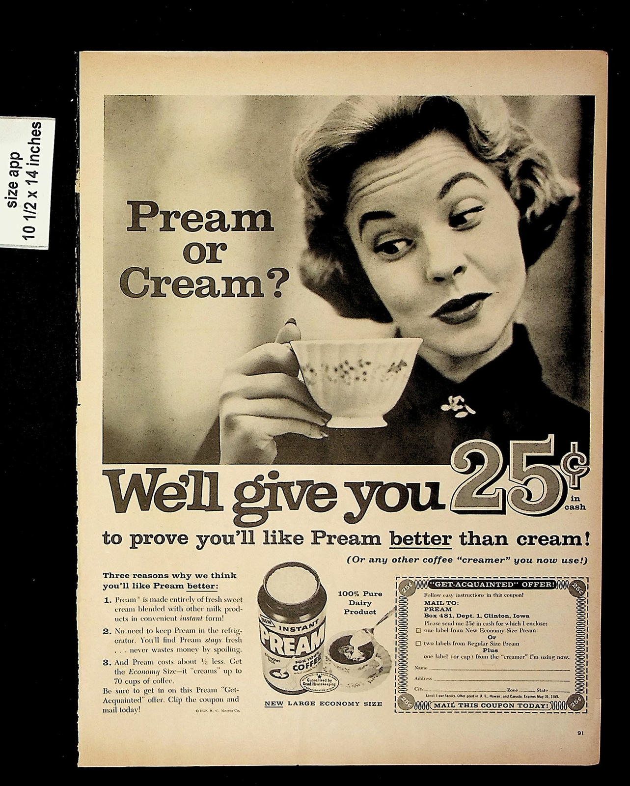 1959 Instant Pream Better than Cream Coffee Creamer Vintage Print ad ...