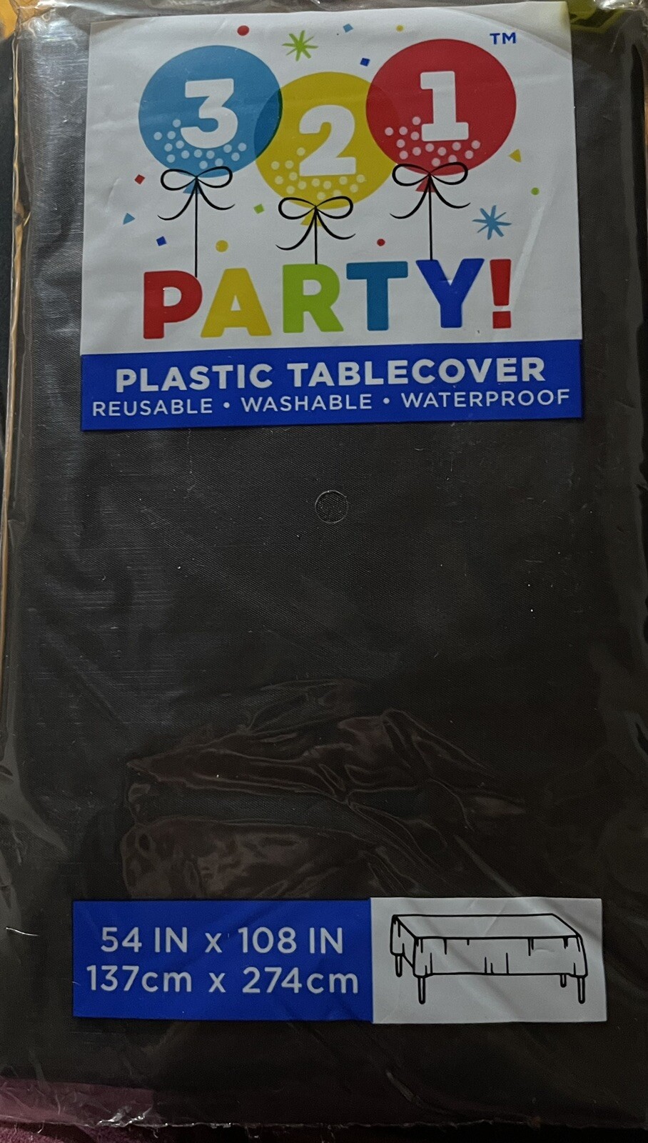 321 Party! Table Cover - Black - Reusable/Washable/Waterproof 54”x108 ...