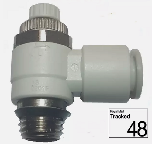SMC AS2201F-U02-08, Speed controller elbow type, 1/4 Bsp 8mm tube meter ...