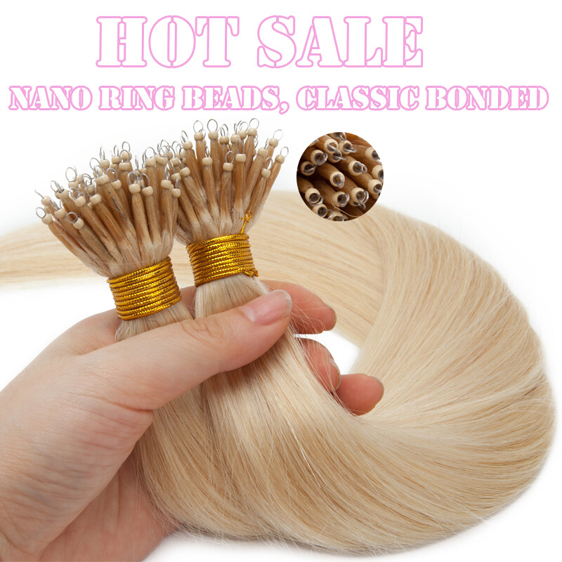 Pre Bonded Stick I Tip Indian Human Hair Extensions Remy Nano Ring Full ...