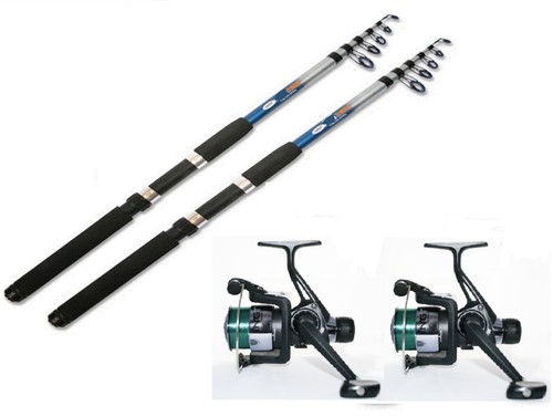 TFT 2 x 8 ft Telescopic Travel Fishing Rods + Fishing Reels with Line ...