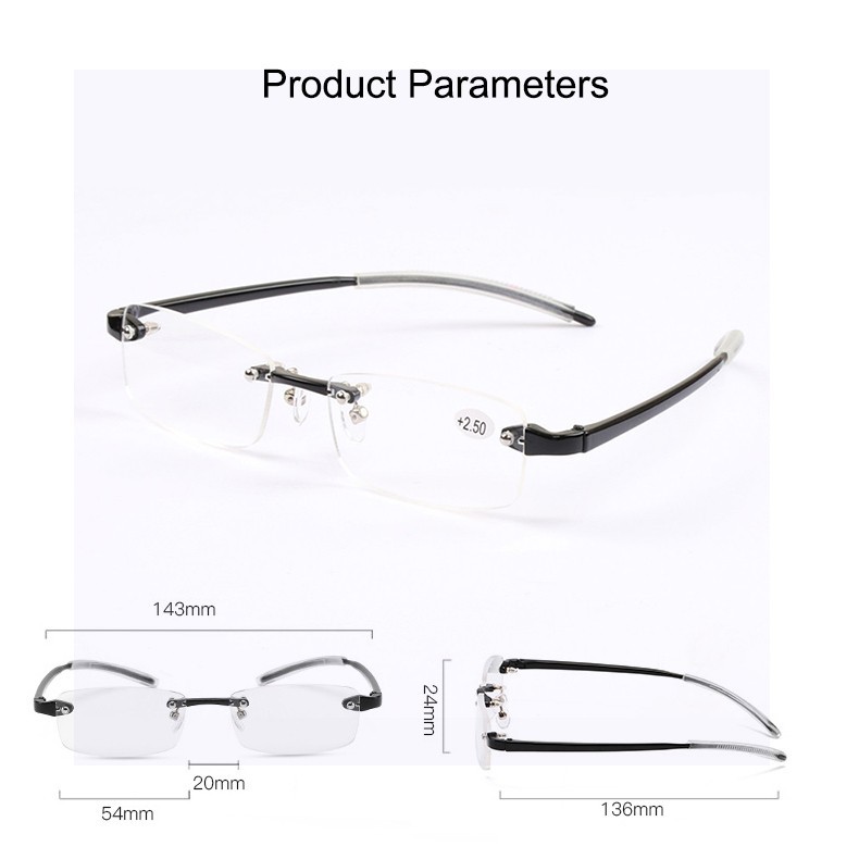 3PK Men Rimless Reading Glasses Ultralight Black TR90 Frames Flexible ...