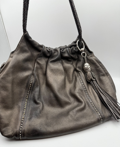 Brighton Metallic Pewter Gray Greta Garbo Shoulder Bag Hobo Handbag ...
