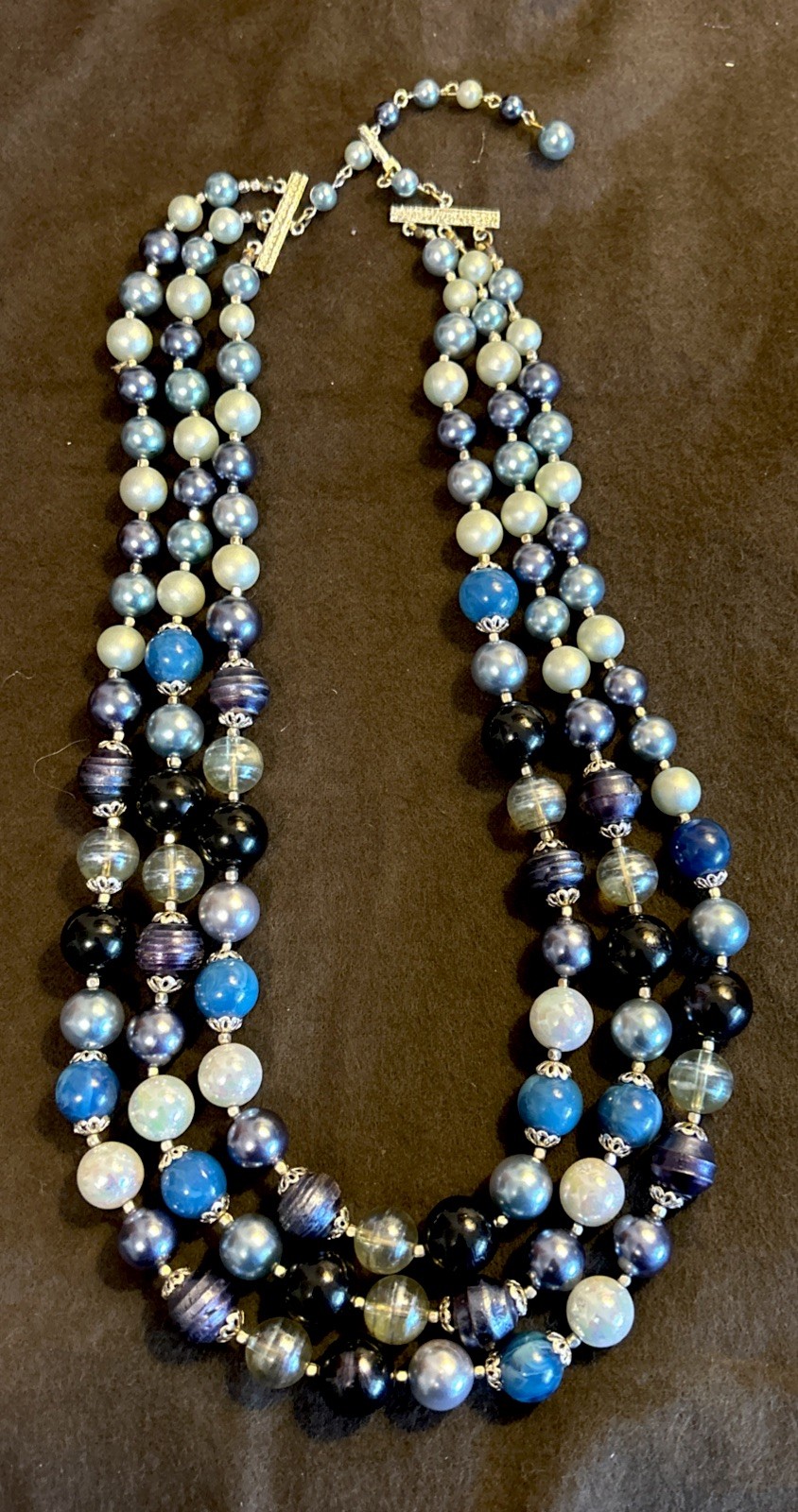 Vintage Japanese 3 Strand Multi Blue Color Beads Neck… - Gem