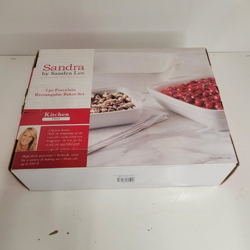 Sandra by Sandra Lee 3 Pc White Porcelain Rectangular Baker Set ...