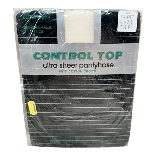 Vintage ultra sheer control top pantyhose 100% nylon off white petite ...