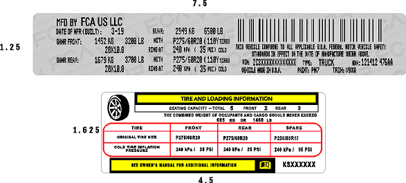 FCA JEEP CHRYSLER DODGE Decal MFG Sticker ID Label Tire Information VIN ...