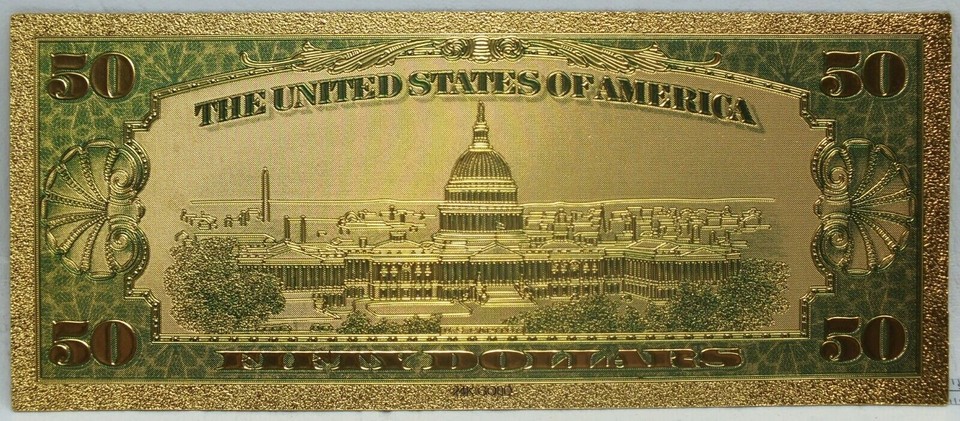 24K Gold-Plated Foil Note Currency Bill Paper Money Novelty Famous Cash ...