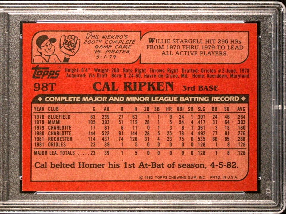 1982 Topps Traded #98T Cal Ripken Jr. - RC Rookie HOF - PSA 9 MINT | eBay