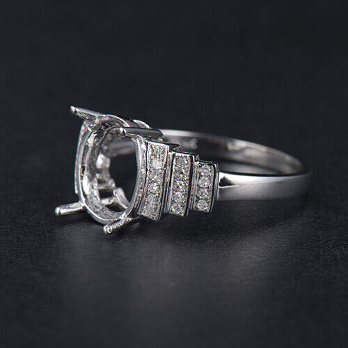 8x10mm Oval Cut Solid 10K White Gold Natural Diamond Semi Mount Ring ...