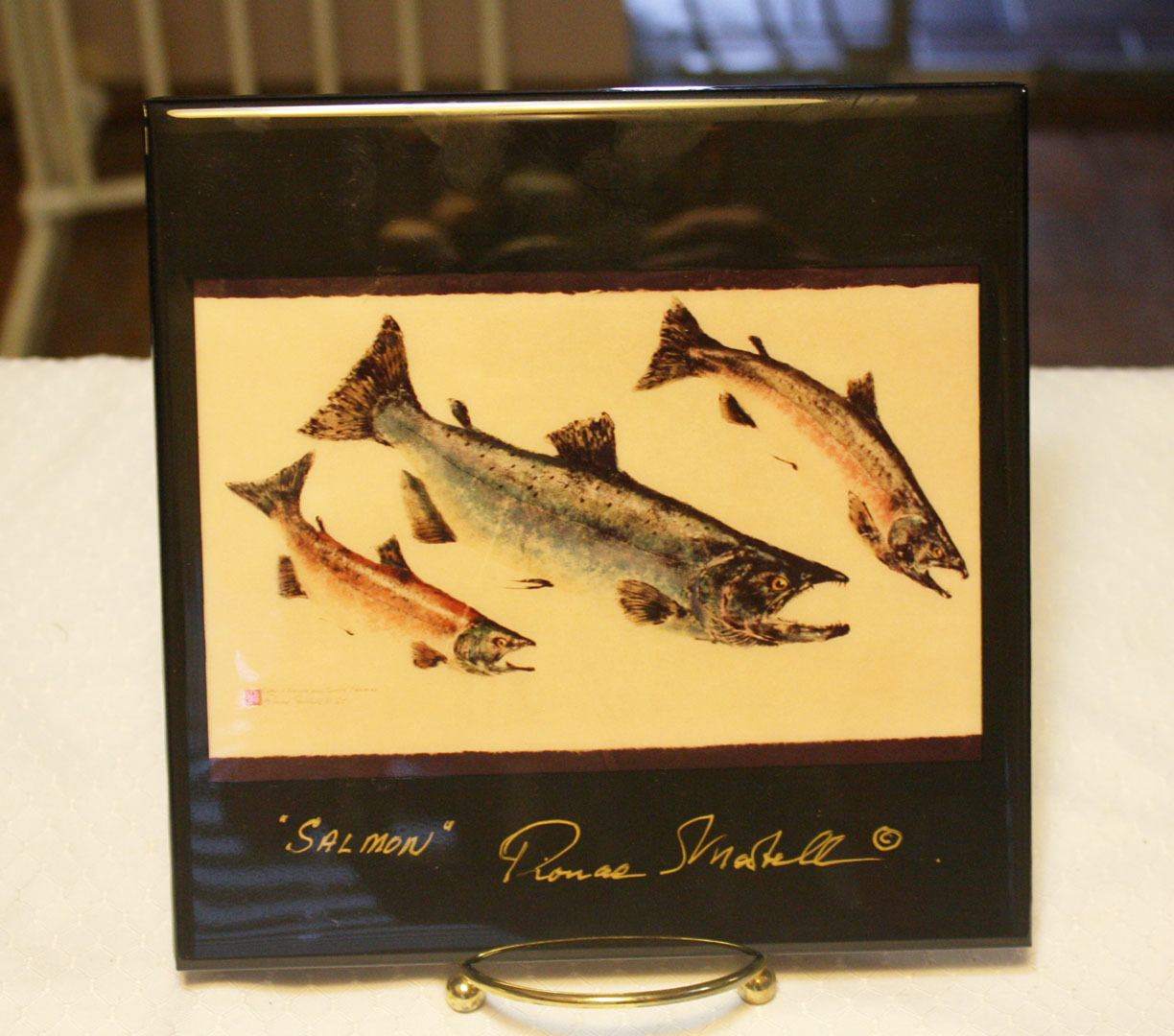 Signed Ronae Martell Fish Print on Tile SALMON with Stand Fishing Art ...