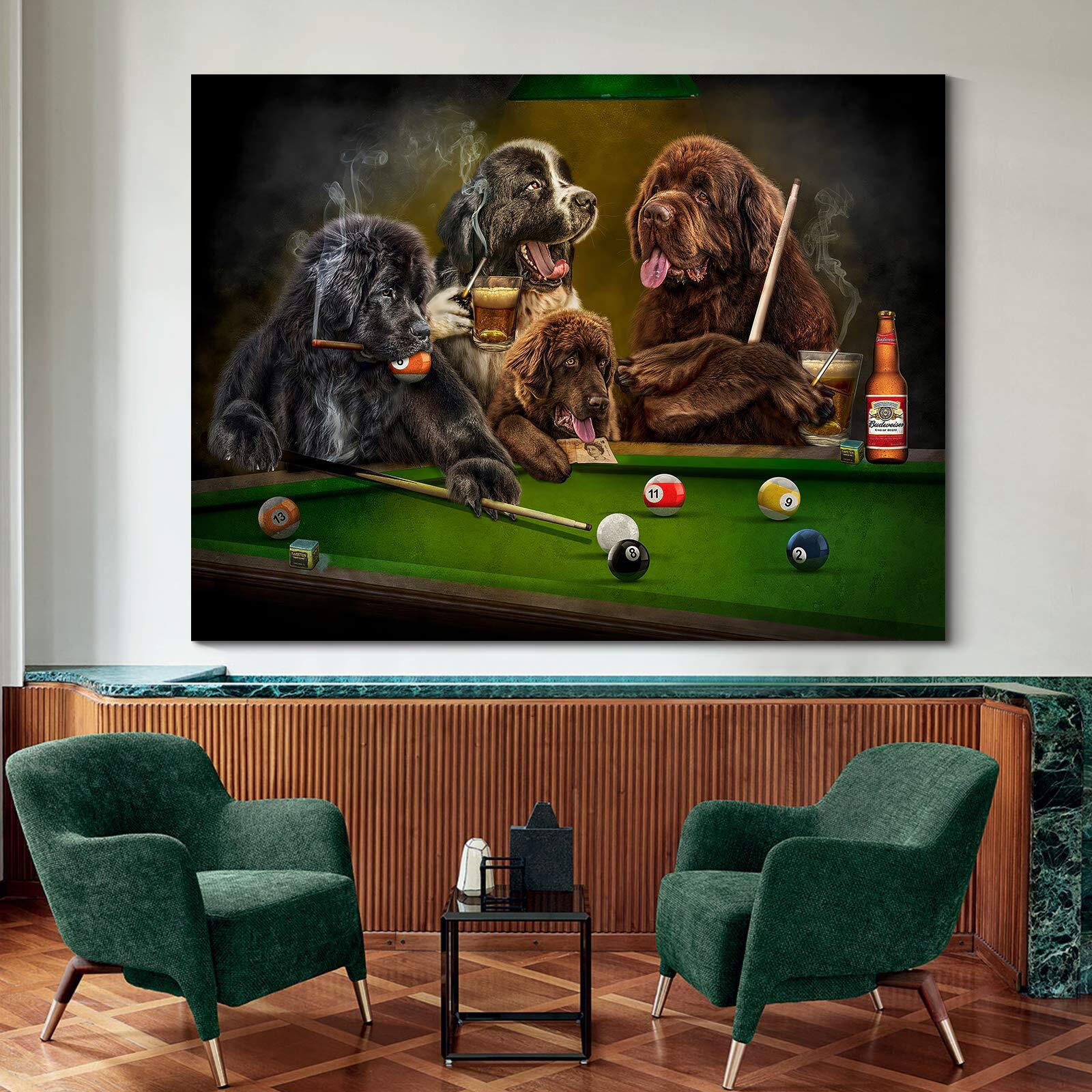Coolidge's Dogs Playing Pool,Entertainment Room Wall Decor, Giclee ...