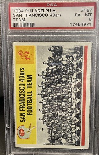 1964 PHILADELPHIA FOOTBALL #167 SAN FRANCISCO 49ERS TEAM CARD Psa 6 EX ...