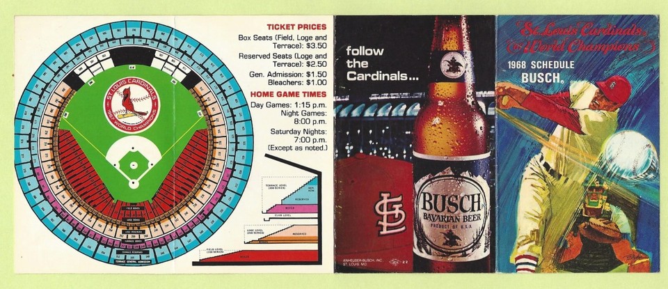 SUPERB 1968 St. Louis Cardinals World Champions Pocket Schedule Brock ...