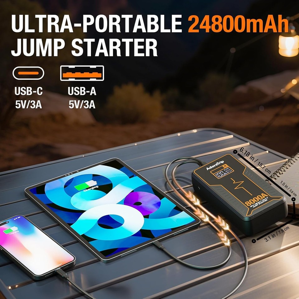 12V Car Jump Starter 8000A Booster Jumper Power Bank Battery Charge LCD ...