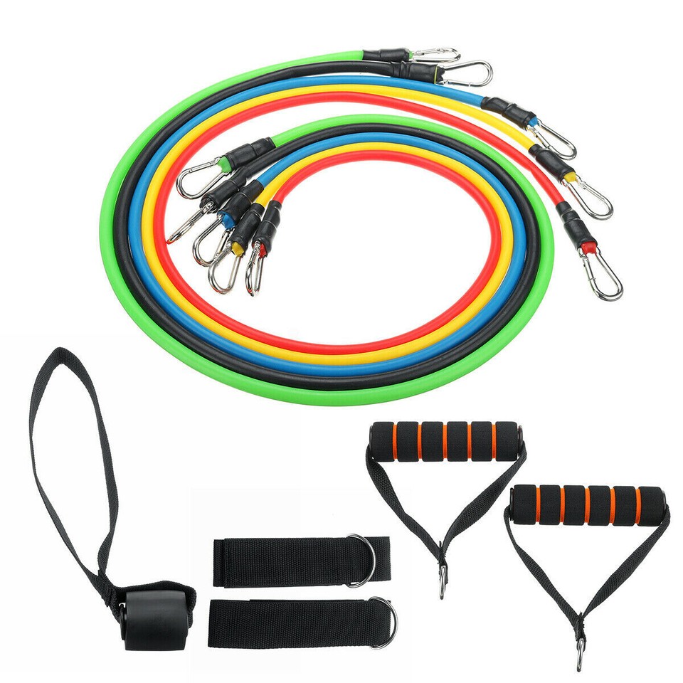 11PCS Resistance Exercise Band Set Yoga Pilates Abs Fitness Tube ...