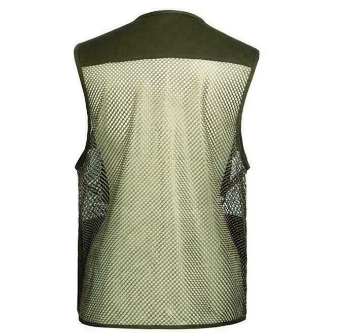 Mens Mesh Breathable Sleeveless Khaki Waistcoat Jacket L-4XL Fishing ...