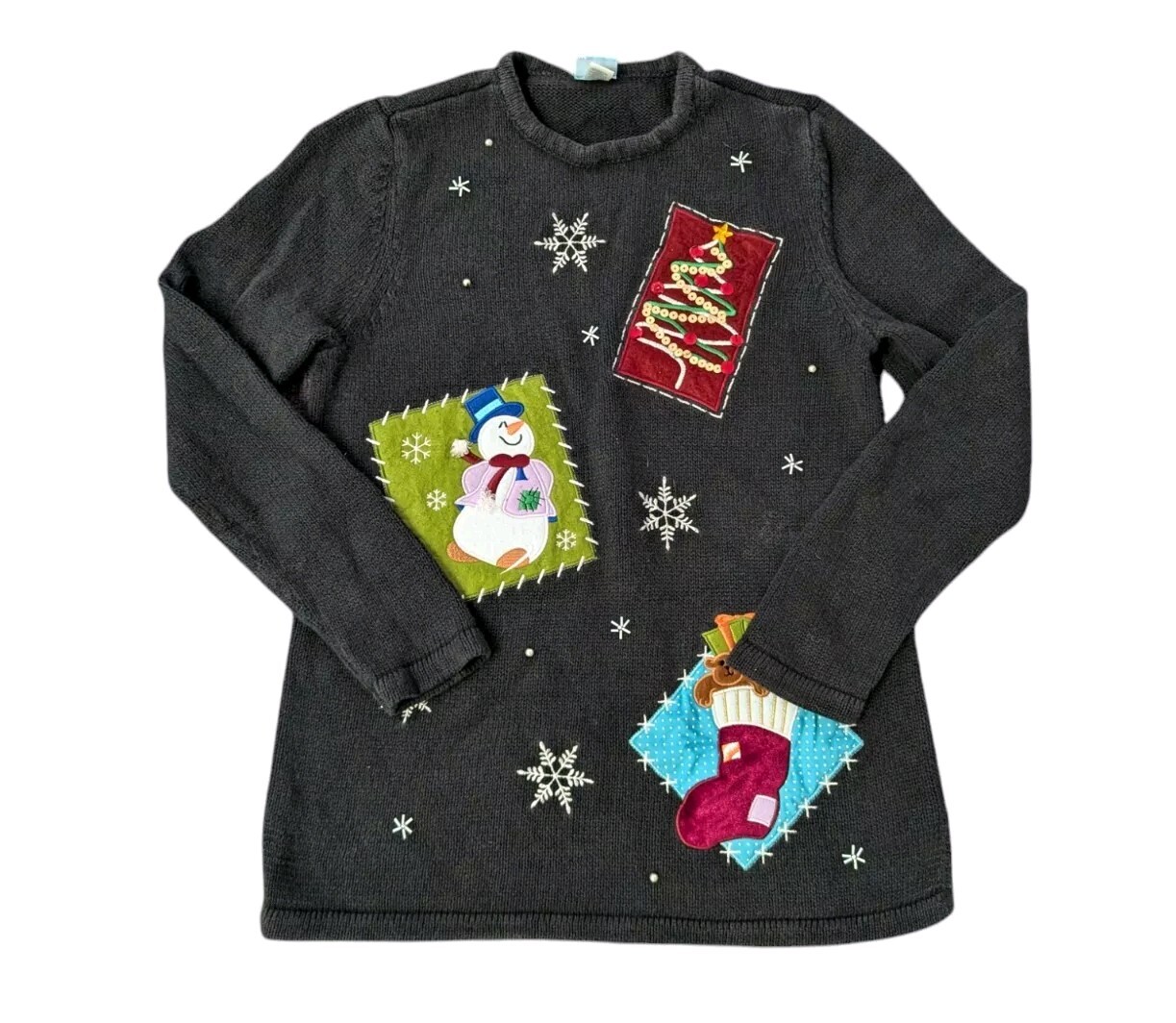 Women's Vintage Holiday Editions Ugly Christmas Patchwork Sweater Sz S ...