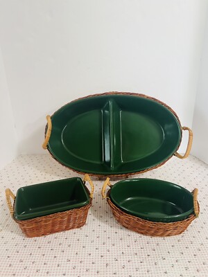 Temptations By Tara~Green Divided Oval Casserole~ 2 Baking Dishes ...