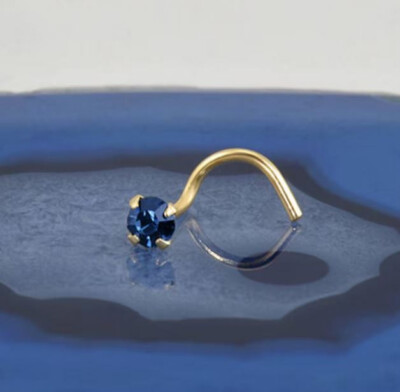 14K, 18K, 24K Rose gold White Yellow Gold. Nose Ring CorkScrew Blue ...