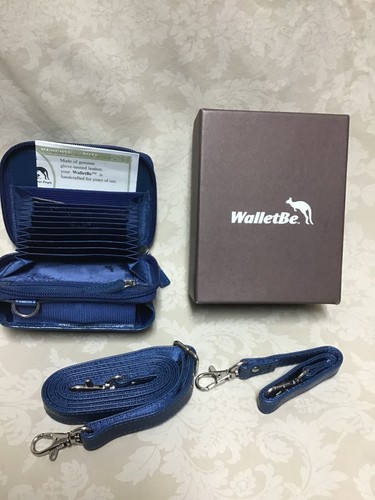 WalletBe Cobalt Blue Leather Accordion Wallet Zip Around Wristlet/Cross ...