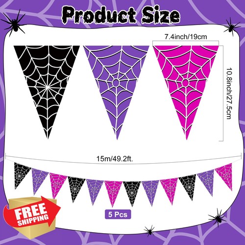 Tiamon Wednesday Spider Web Banner 5 Pcs Black Purple Pink Garland | eBay