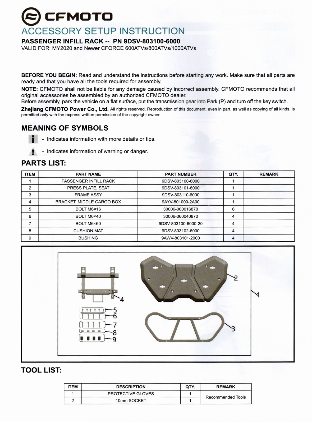 CFORCE 600 Touring, 800 XC/Overland Seat Infill Rack, CFMOTO OEM (9DSV ...