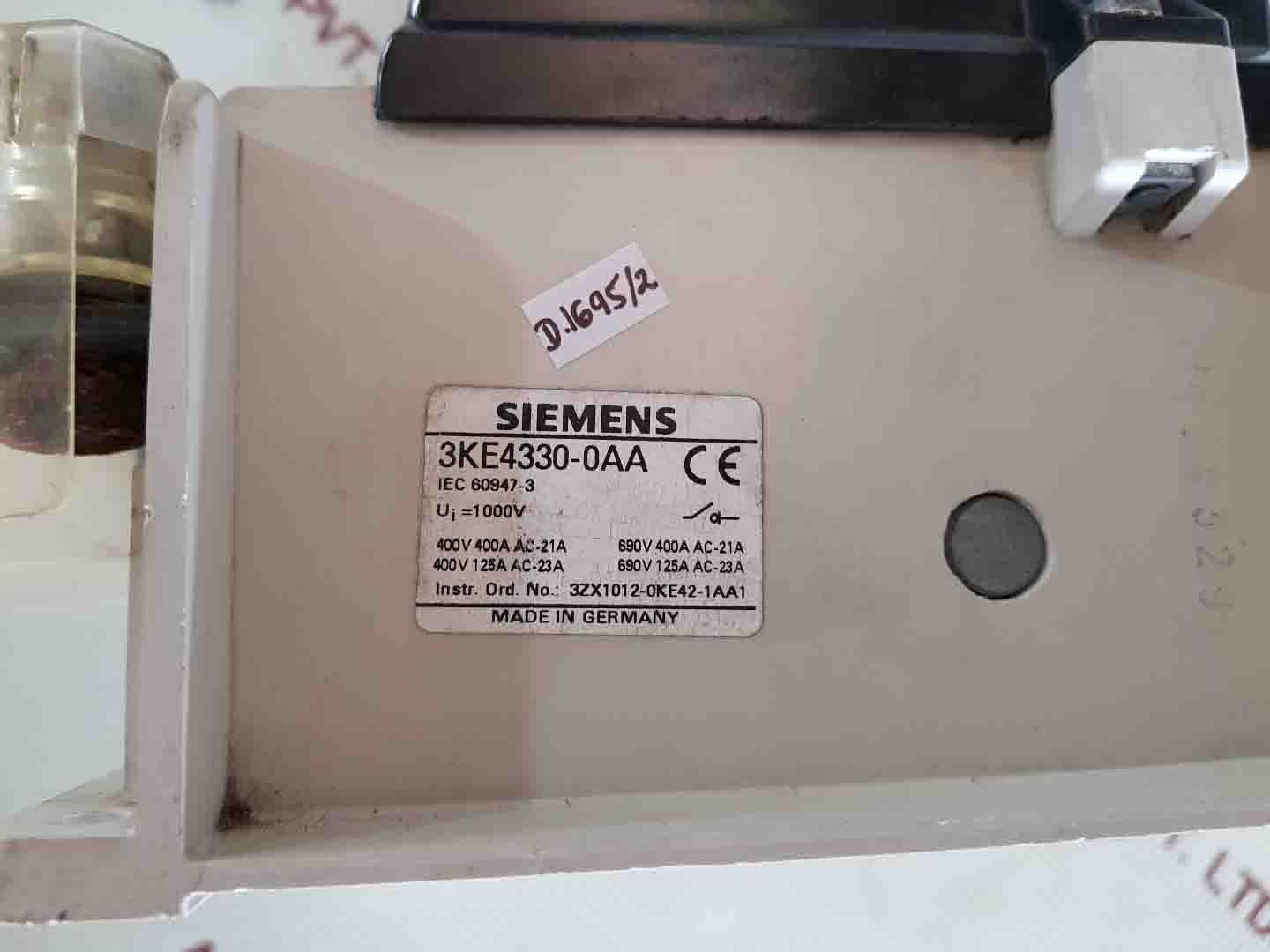 Siemens 3KE4330-0AA 3-Pole Switch Disconnector 1000V 400A | eBay