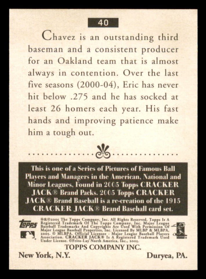 2005 Topps Cracker Jack #40 Eric Chavez Oakland Athletics | eBay