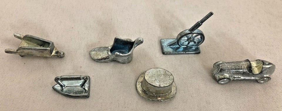 Silvertone 1" Monopoly Boot Wheelbarrow Hat Car Gun Iron Tokens - 6 ...