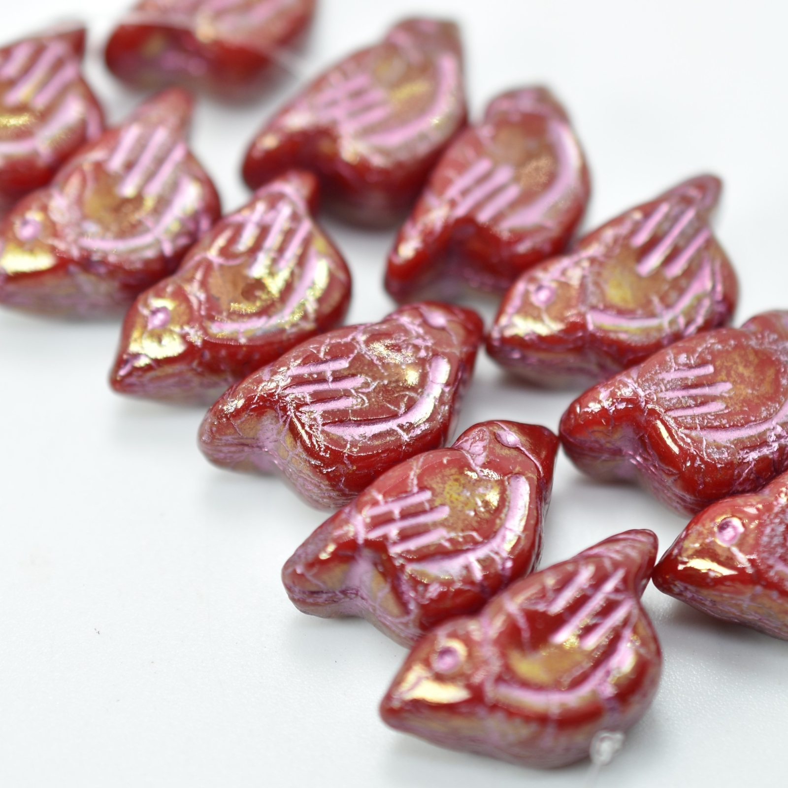 11x22 mm Bird - 2 Beads - Red with Gold/Pink Wash - Czech Glass | eBay