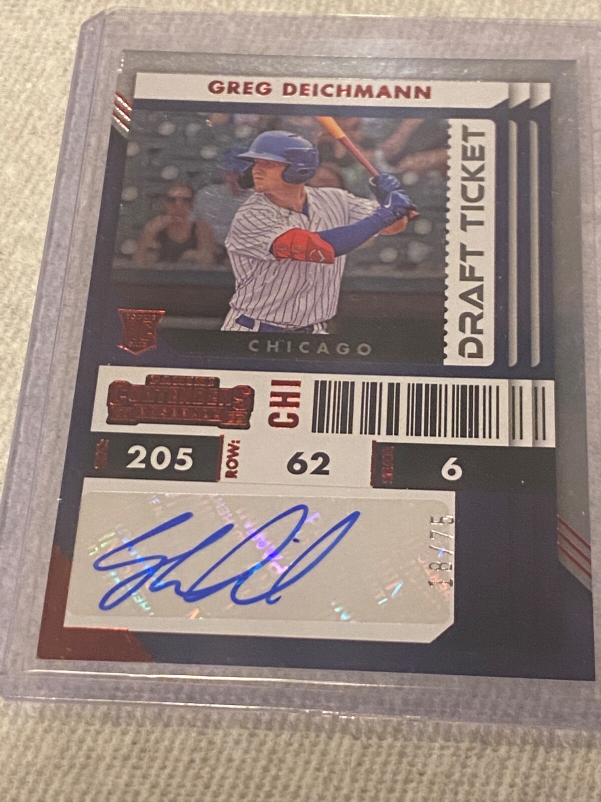 2022 PANINI DRAFT TICKET AUTOGRAPH #15 GREG DEICHMANN ROOKIE-CUBS-#18/ ...