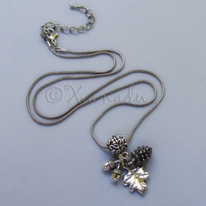 Silver Autumn Fall Pendant Necklace With Pine Cone, Acorn And Leaf ...