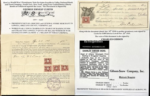 WWI LIBERTY BONDS WAR SAVINGS STAMPS LOWELL VT CHAIRMAN CURTIS ...