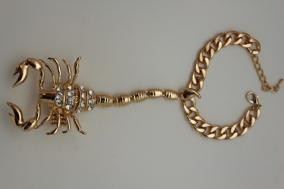 New Women Shinny Gold Scorpion Hand Chains Slave Bracelet Ring Fashion ...