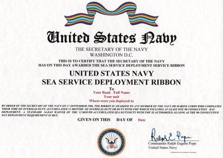United States Navy Sea Service Deployment Ribbon Replacement ...