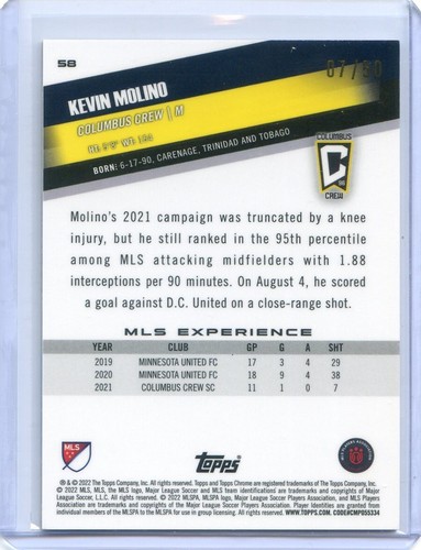 2022 Topps Chrome MLS - Kevin Molino #58 Gold Mini-Diamond Refractor ...