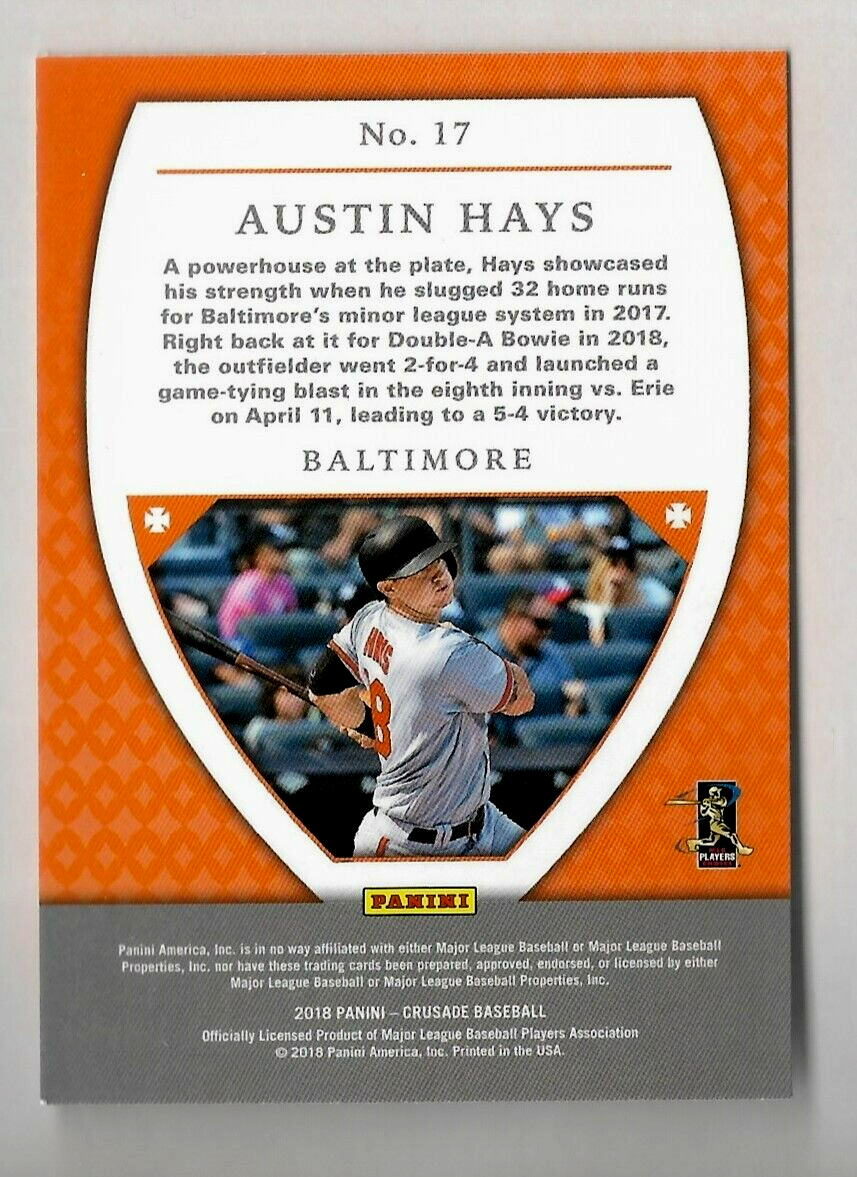AUSTIN HAYS 2018 PANINI CRUSADE BASEBALL ROOKIE RC CARD #17 ORIOLES | eBay