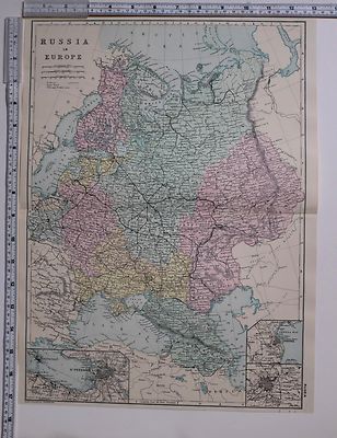 1891 ANTIQUE MAP ~ RUSSIA IN EUROPE CRIMEA POLAND ST PETERSBURG MOSCOW ...