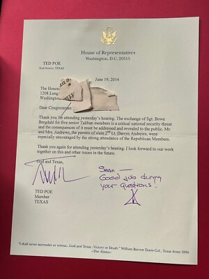 Ted Poe Signed Personal Note Letter to Member House of Representatives ...