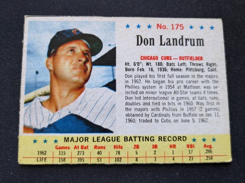1963 Post Cereal Baseball Card # 177 Don Landrum - Chicago Cubs (VG/EX ...